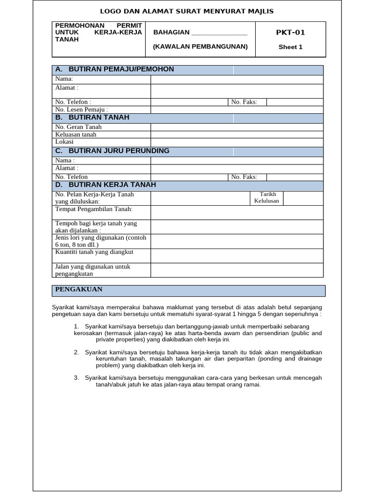 Permohonan Permit Untuk Kerja-Kerja Tanah | PDF
