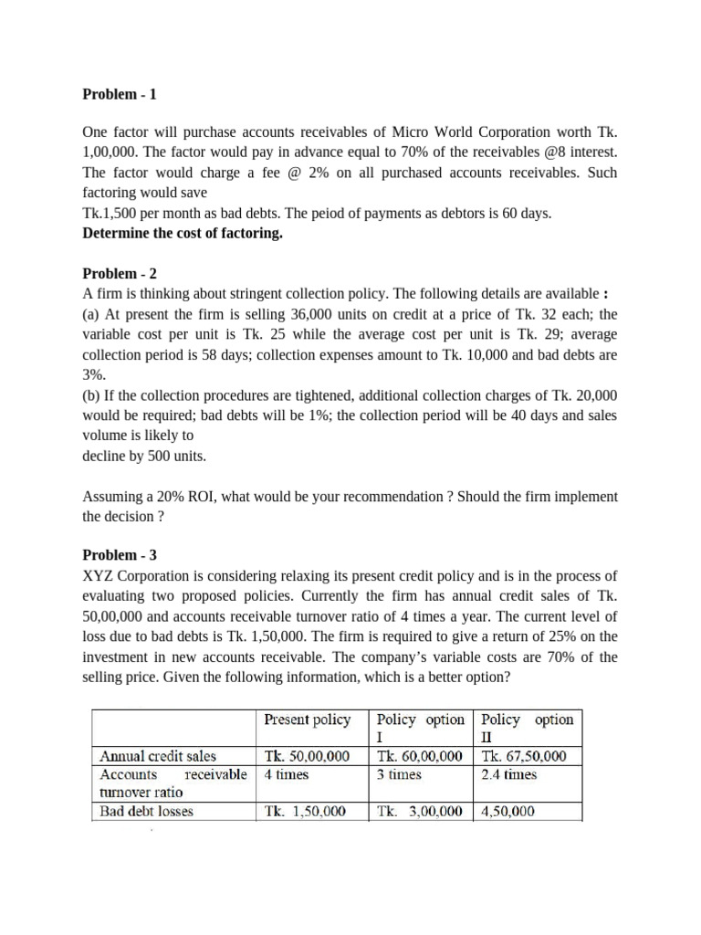Factoring and Invoice Discounting Math | PDF