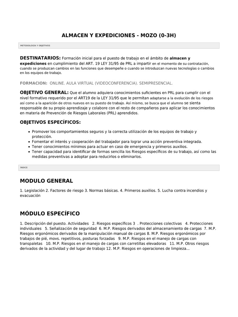Almacen y Expediciones Mozo 0 3H | PDF
