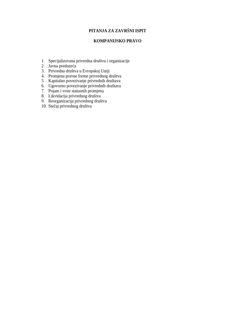 Pitanja Za Zavrsni Ispit 2 | PDF