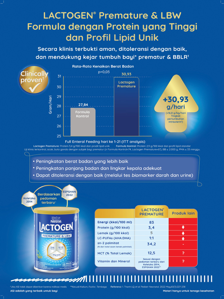 Lactogen Premature & LBW Formula Dengan Protein Yang Tinggi Dan Profil ...