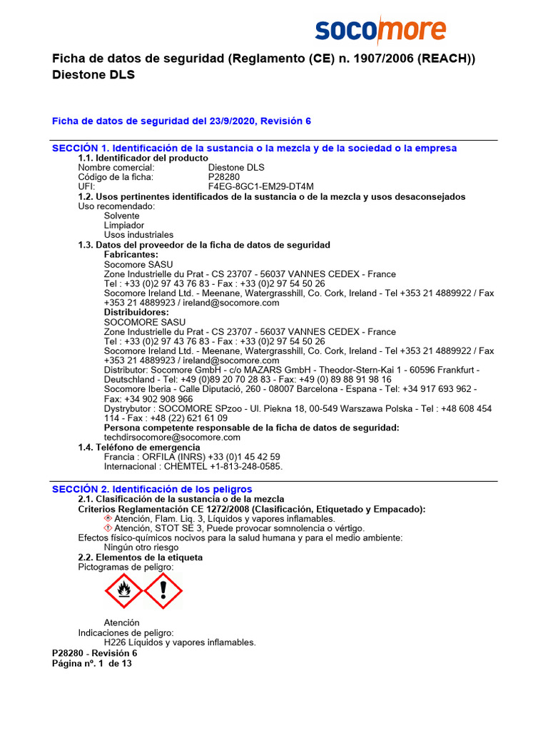 Ficha de Seguridad Diestone DLS REACH | PDF | Toxicología