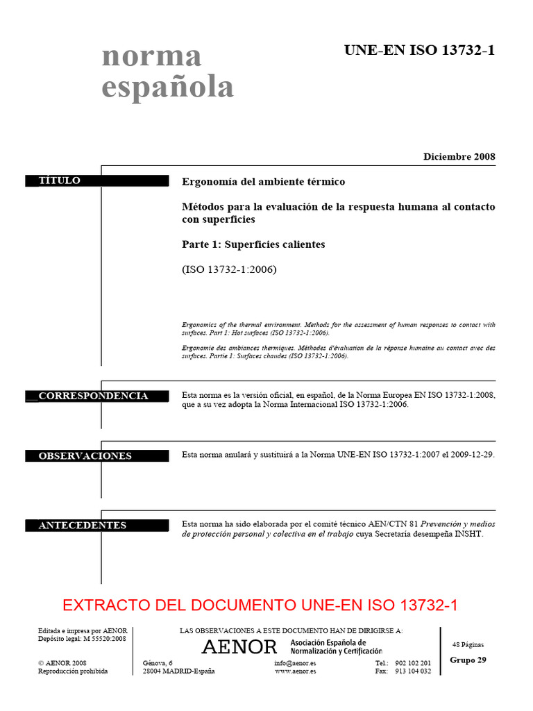 (EX)UNE-EN_ISO_13732-1=2008 | PDF | Quemar | Temperatura