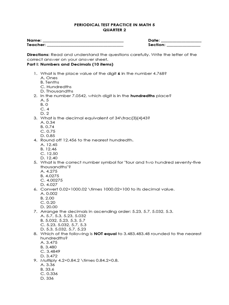 Modified-Periodical Test Practice in Math 5 | PDF | Ratio | Numbers