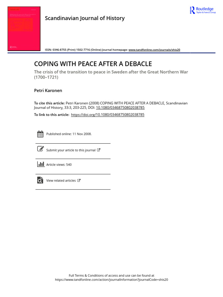 The Crisis of The Transition To Peace in Sweden After The Great ...