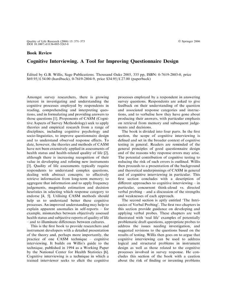 Cognitive Interviewing.A Tool For Improving Questionnaire Design | PDF ...