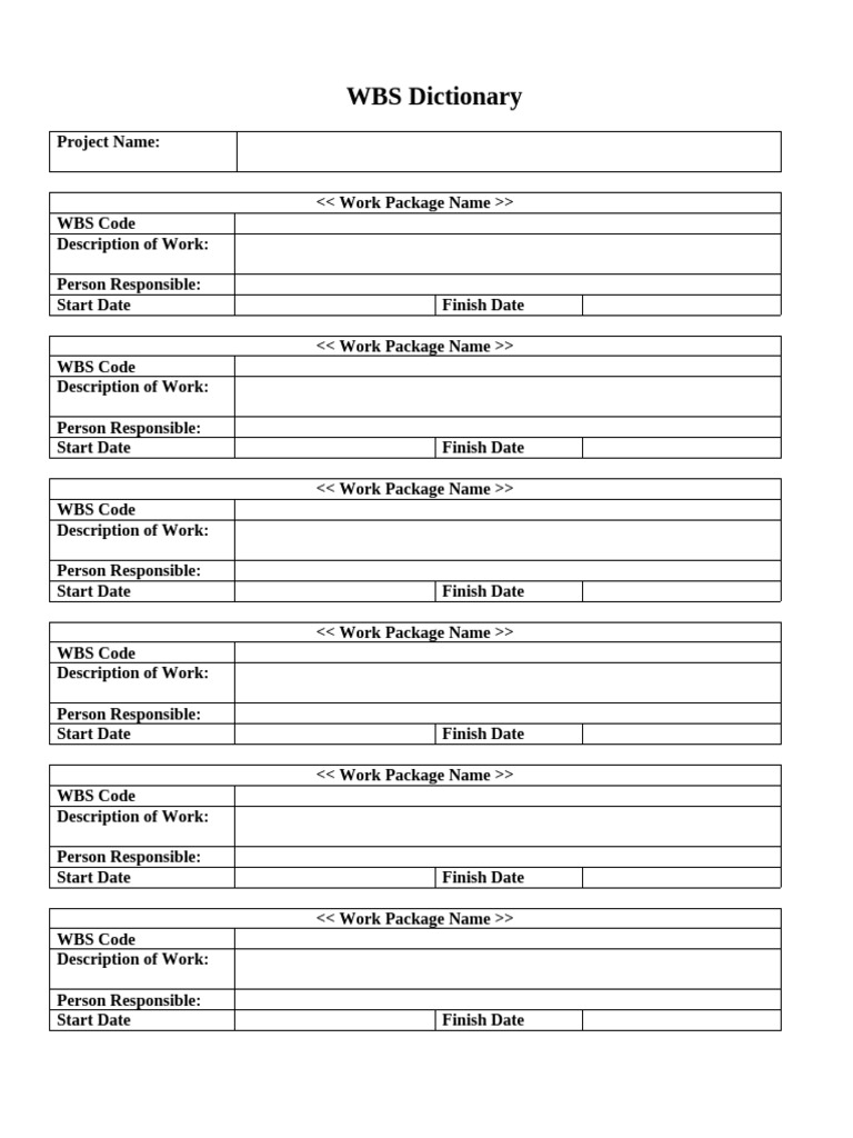 Template WBS Dictionary | PDF