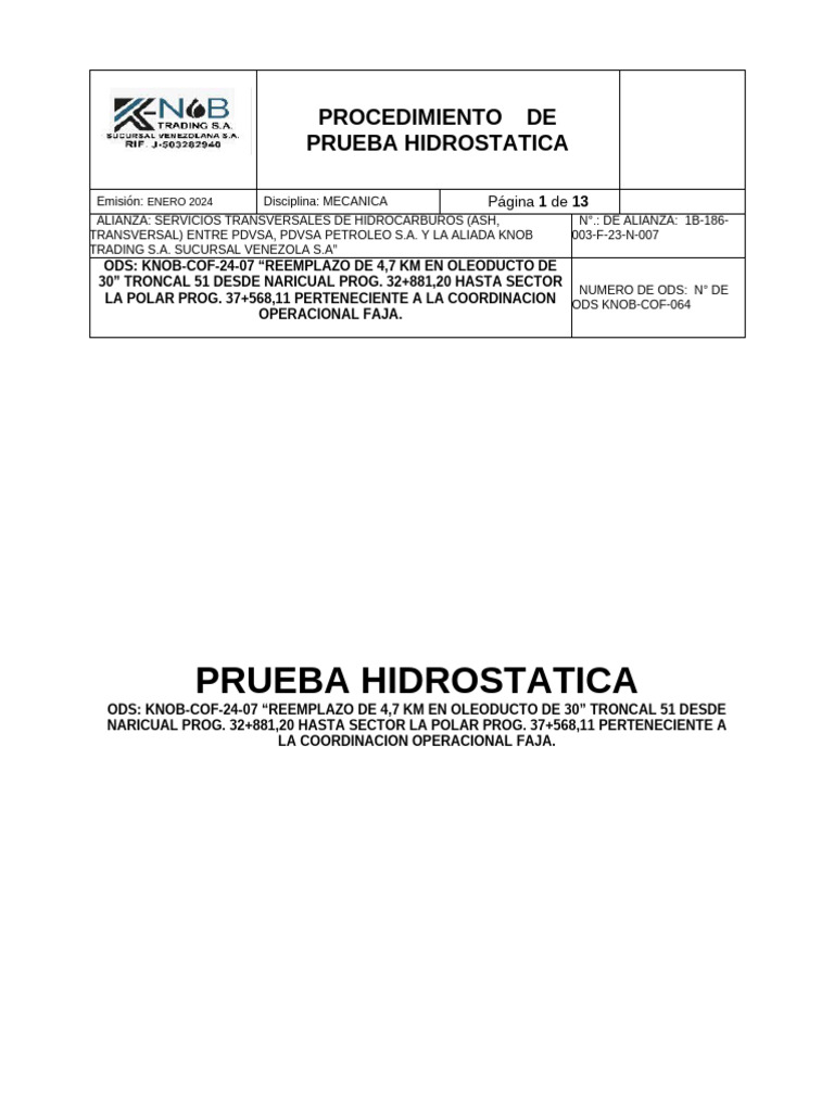 KB-EJEC-PM-P-005 Prueba Hidrostatica | PDF | Petróleo