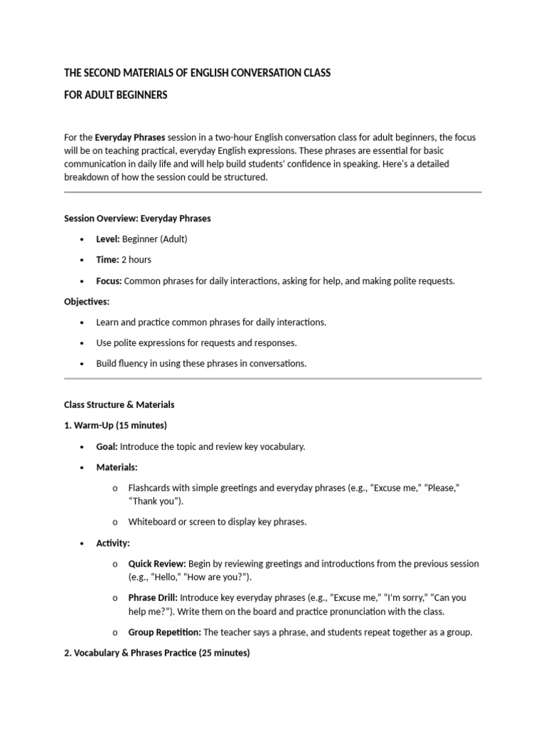 Everyday English Phrases for Beginners | PDF | English Language ...
