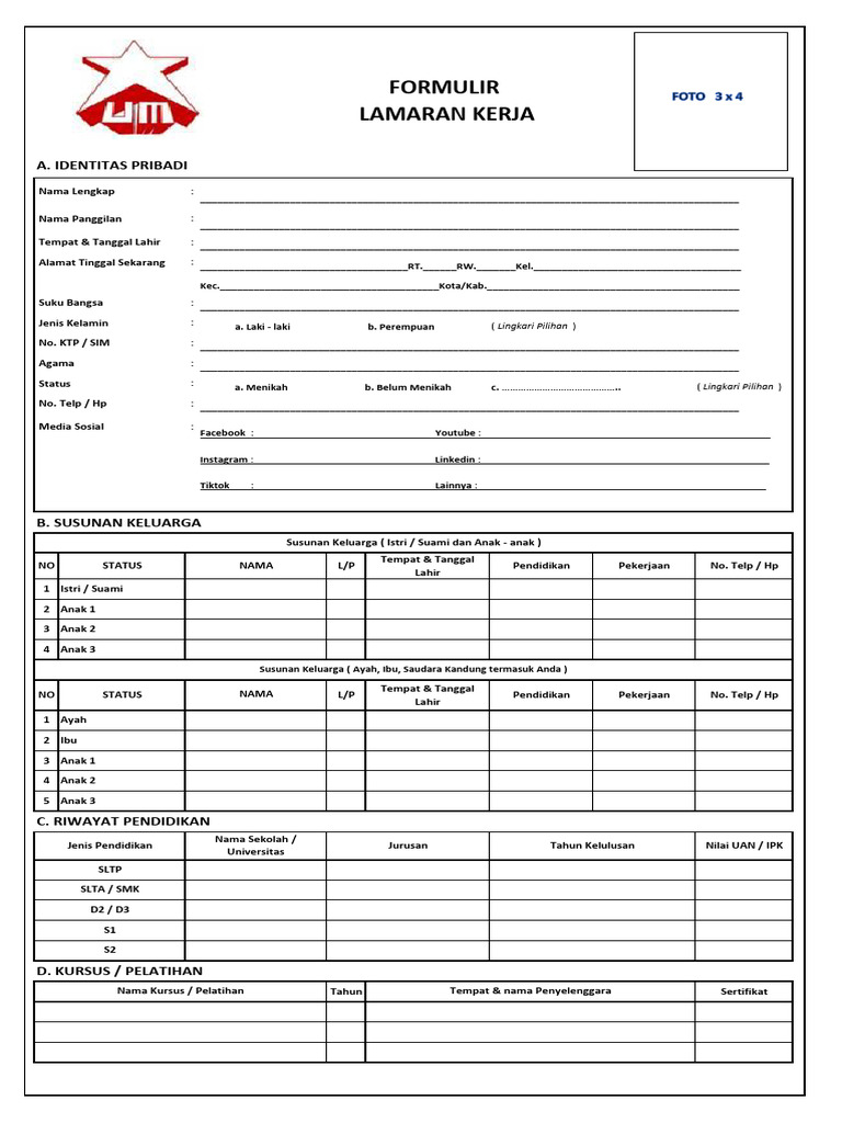 Form Biodata Pelamar Kerja | PDF