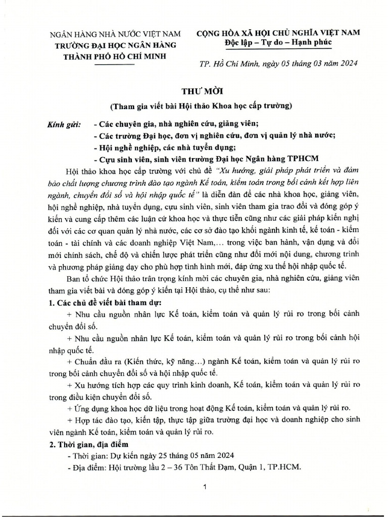 Thu Moi Hoi Thao | PDF