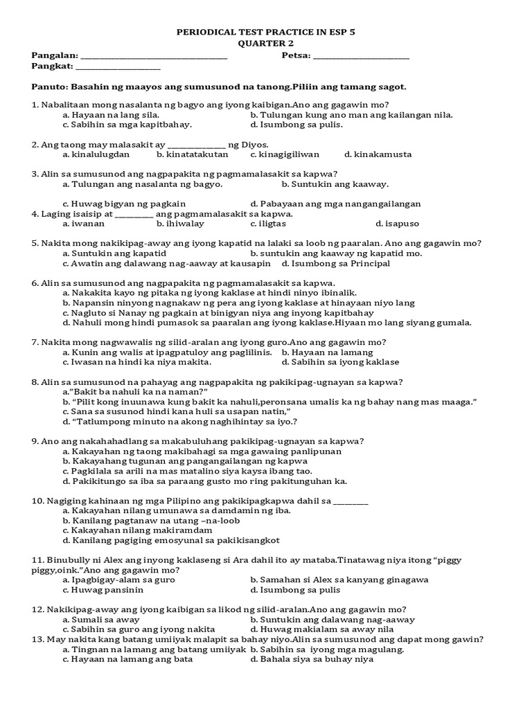 Esp 5 Periodical Test Practice | PDF