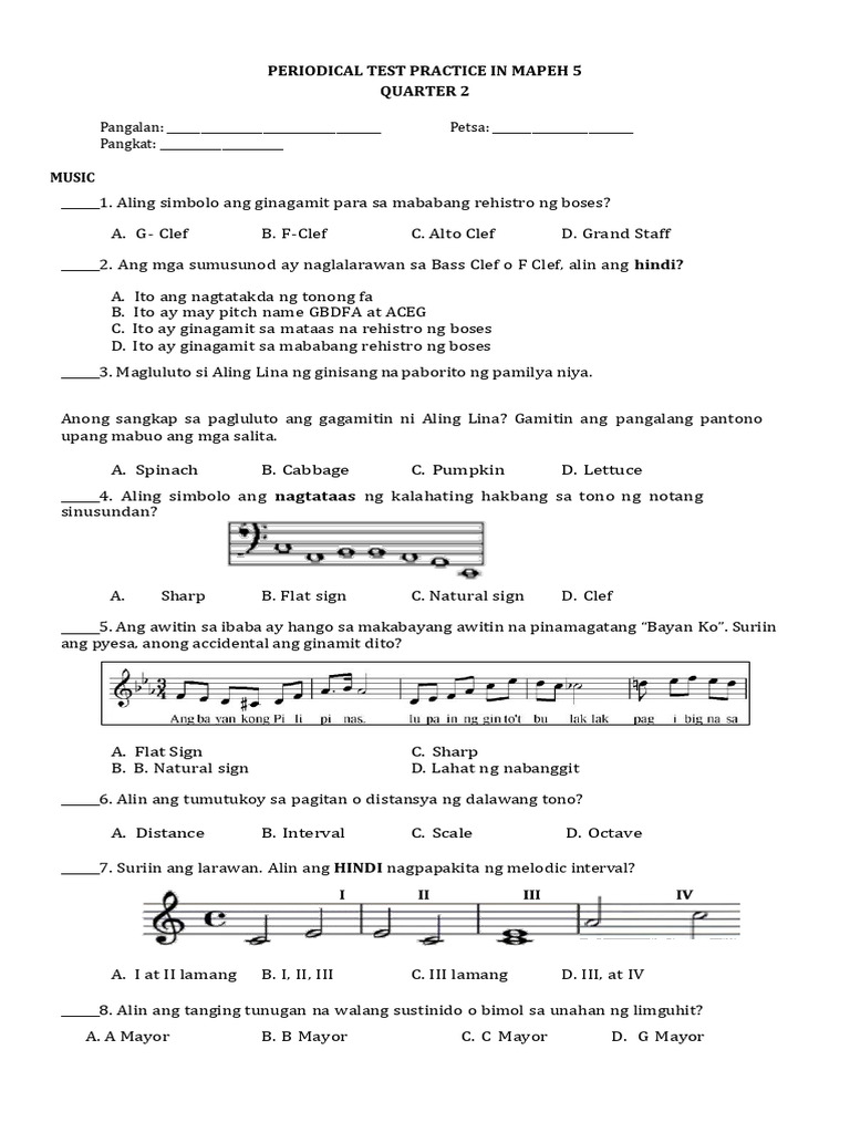 Mapeh 5 Periodical Test Practice | PDF