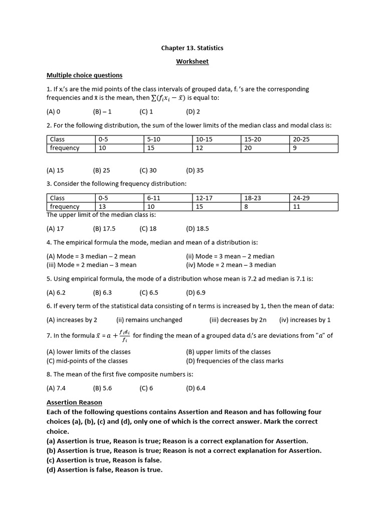 Worksheet On Statistics Class 10 | PDF | Mean | Mode (Statistics)