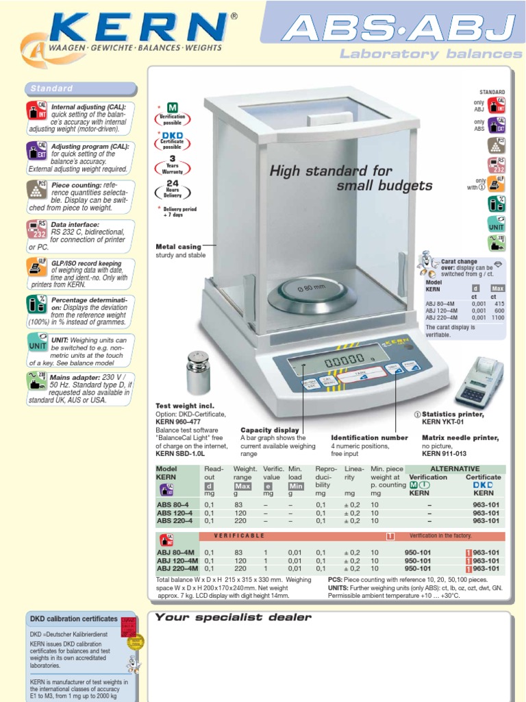 Laboratory balances comparison and specifications | PDF | Kilogram | Weight