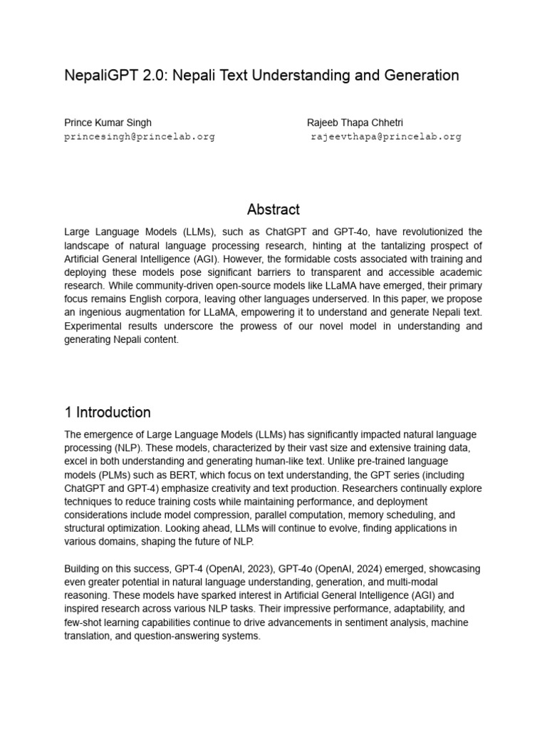 NepaliGPT 2.0: Nepali Text Understanding and Generation | PDF | Applied ...