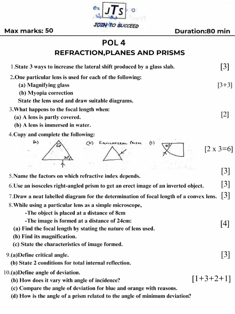 Pol 4 Refraction,Planes and Prisms (1) (1) | PDF