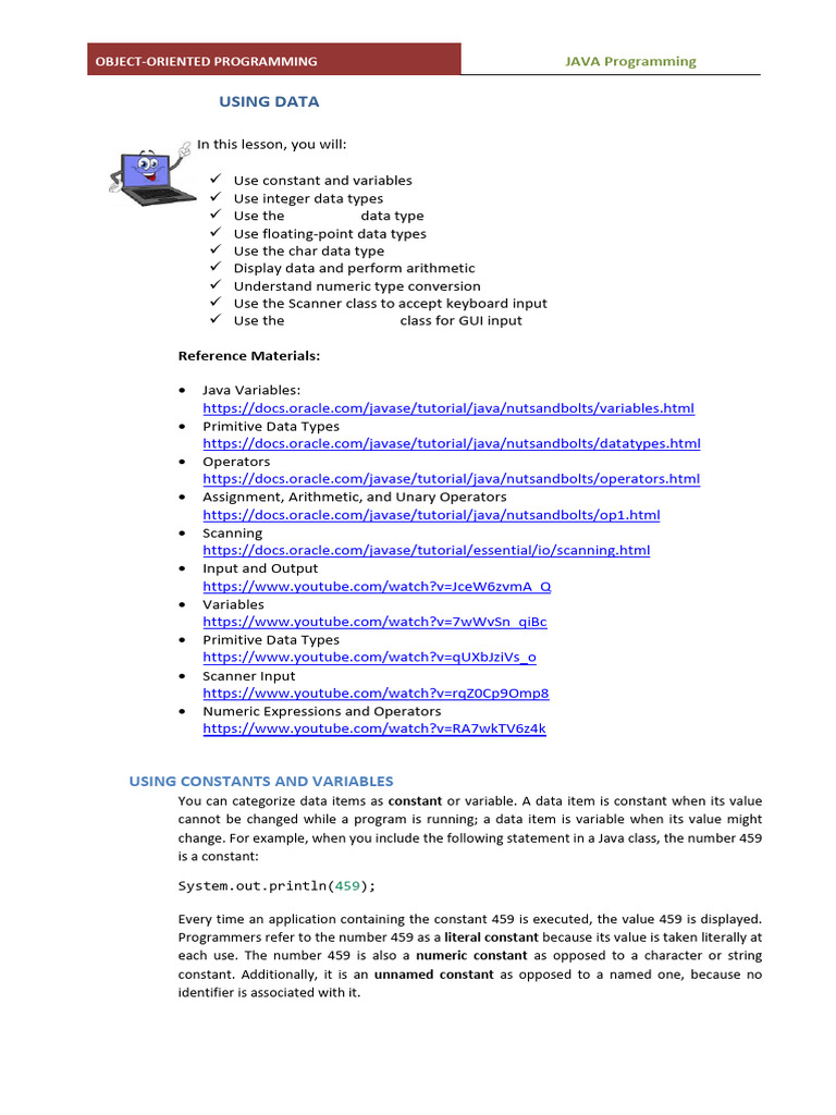Cpprog2 Lesson 2 Using Data Pdf Data Type Integer Computer 1317