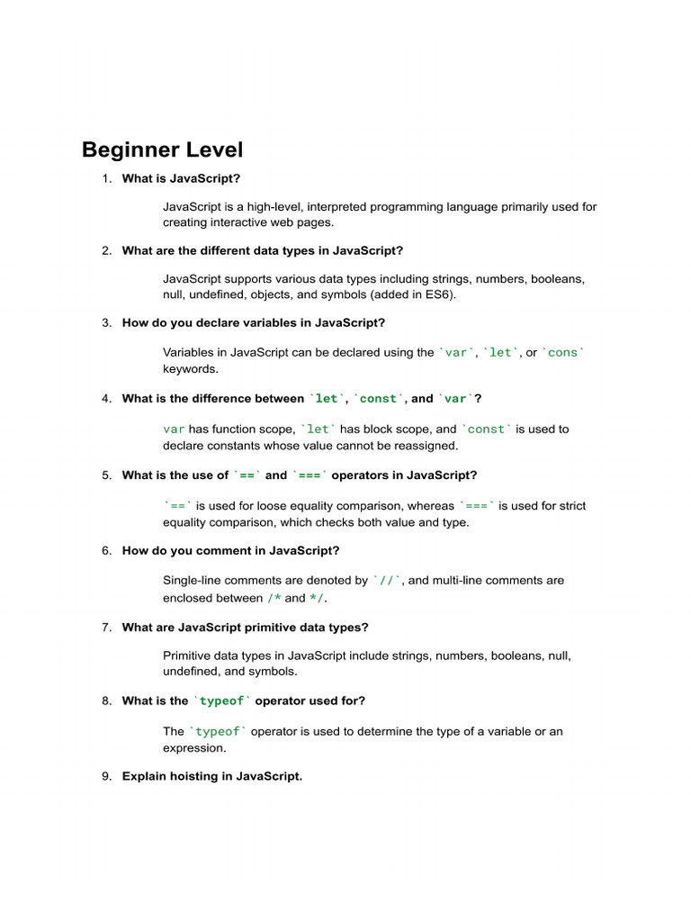 Top JavaScript Interview Questions | PDF Top JavaScript Interview Questions | PDF