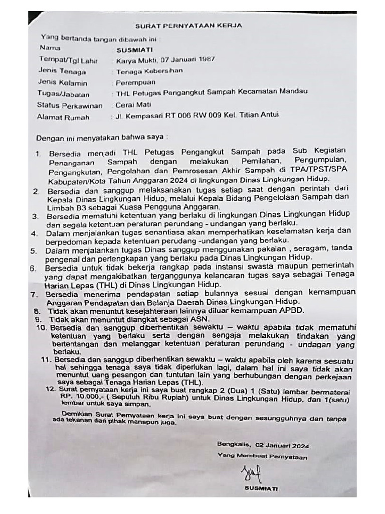 Surat Pernyataan Kebersihan | PDF