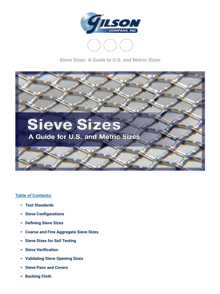 Sieve Sizes - In-Depth Guide To U.S. and Metric Sizes - Gilson Co. | PDF