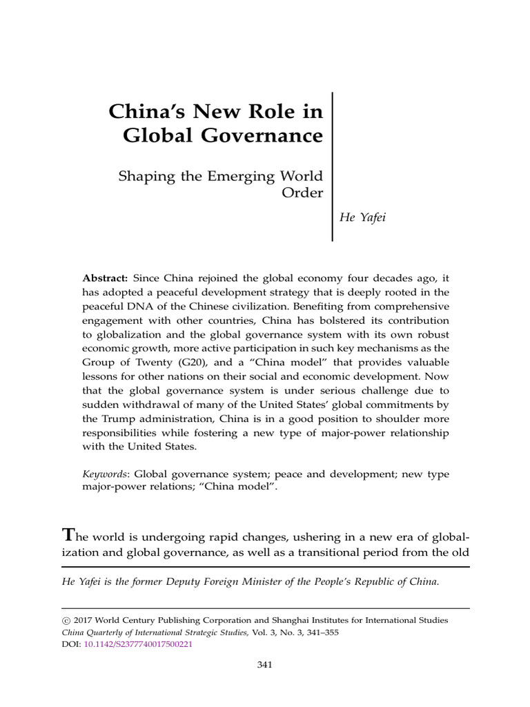 He 2017 China S New Role in Global Governance Shaping The Emerging ...