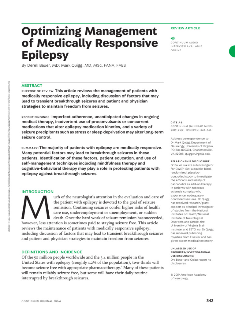 Optimizing Management of Medically Responsive Epilepsy - Continuum 2019 ...