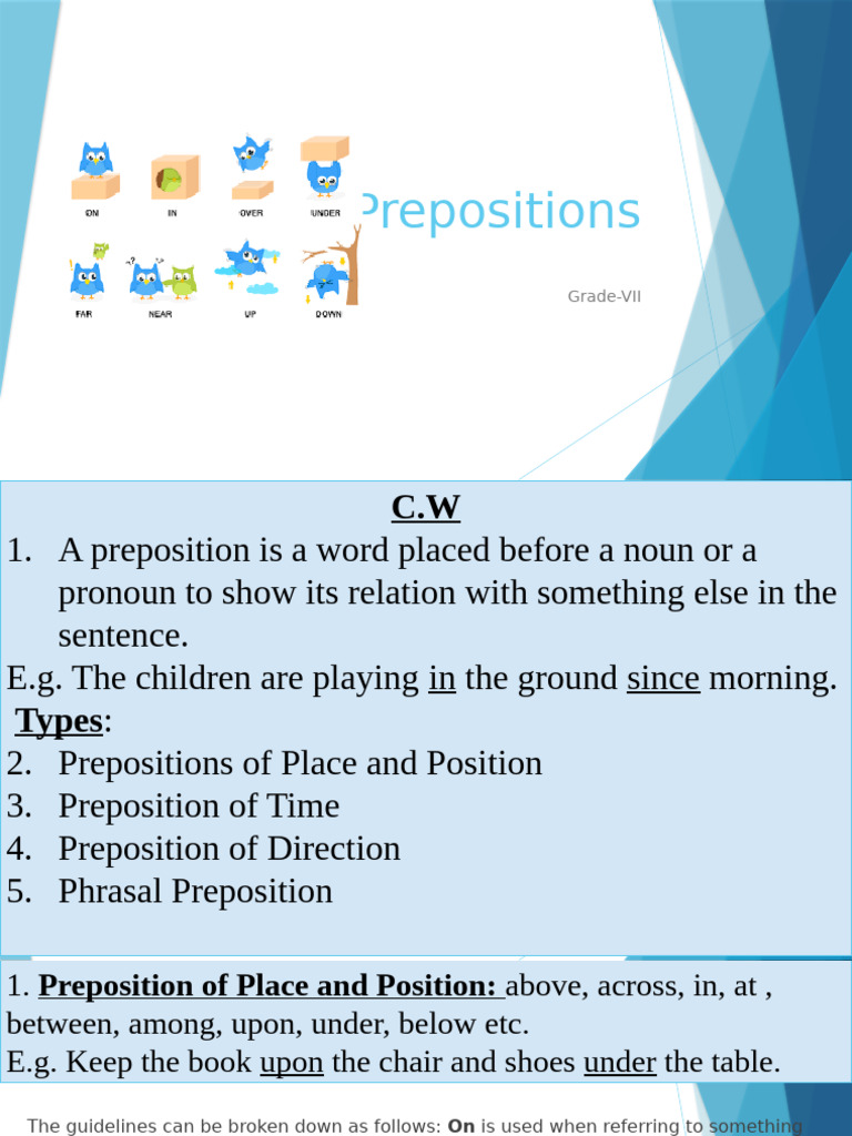 Understanding Prepositions for Grade VII | PDF | Preposition And Postposition | English Language