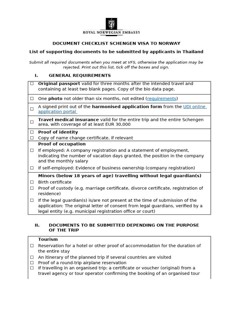 Thailand Document Checklist Schengen Visa m24 2 | PDF | Travel Visa | Government And Personhood
