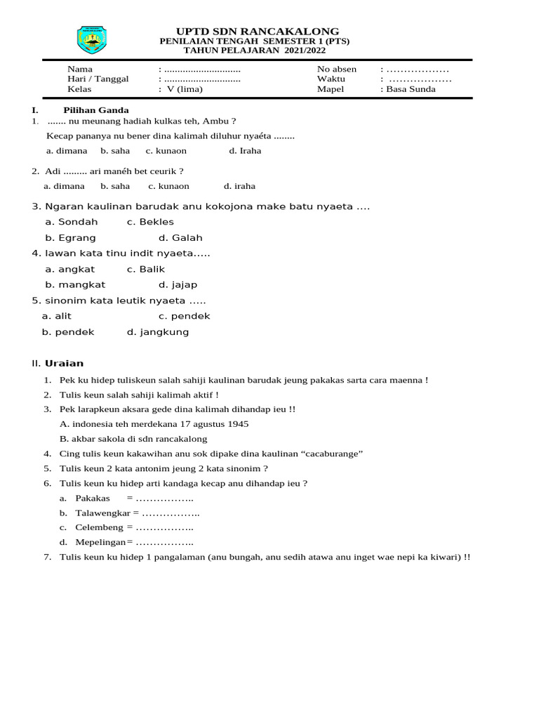 uts basa sunda kelas 5 | PDF