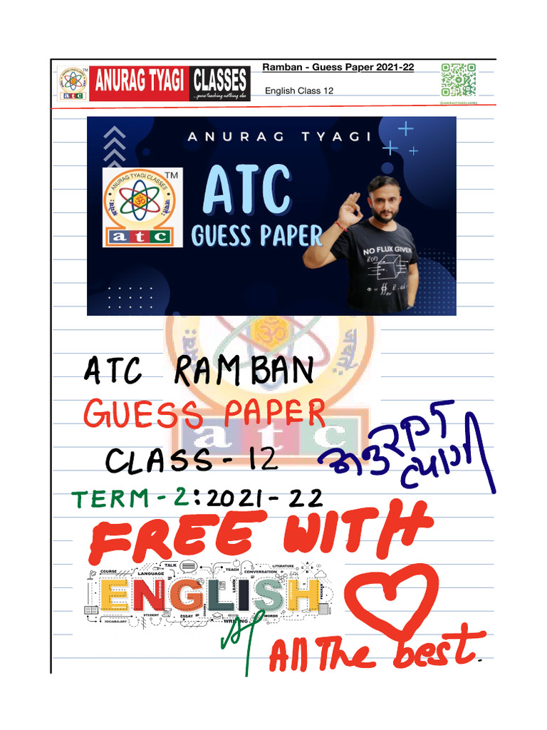 Ramban English Guess Paper 2021-22 | PDF