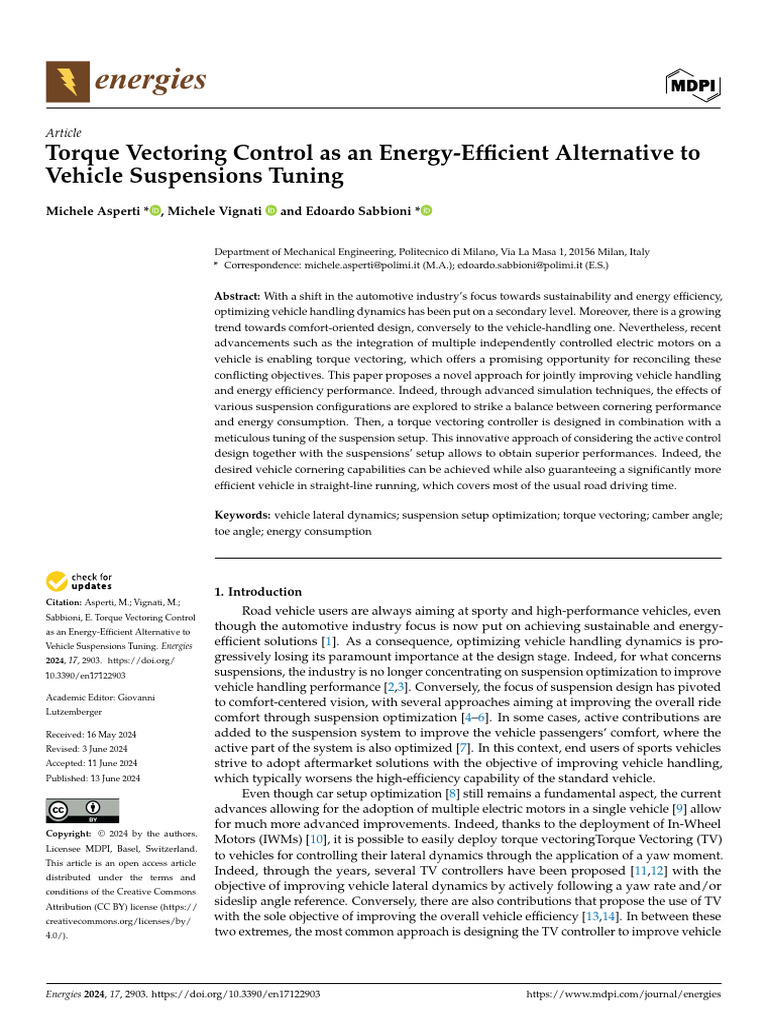 Torque Vectoring Control As An Energy-Efficient Al | PDF | Efficient Energy Use | Motor Vehicle