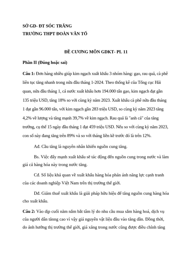 ĐỀ CƯƠNG 11-HKI | PDF