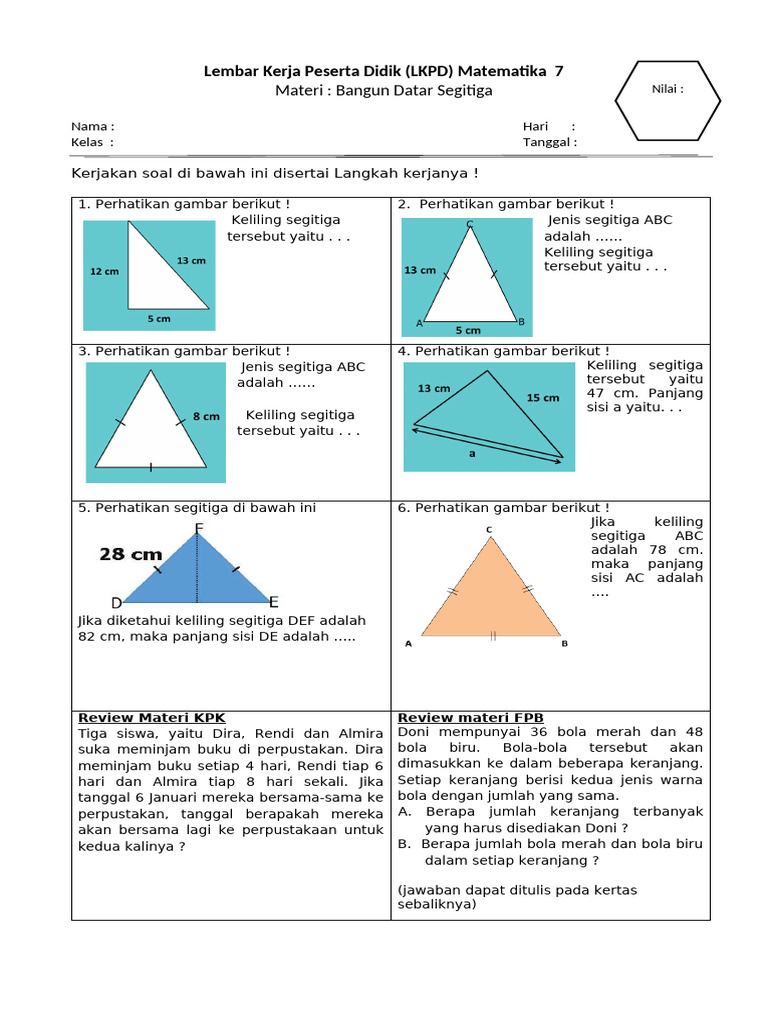 LKPD Matematika Keliling Segitiga | PDF