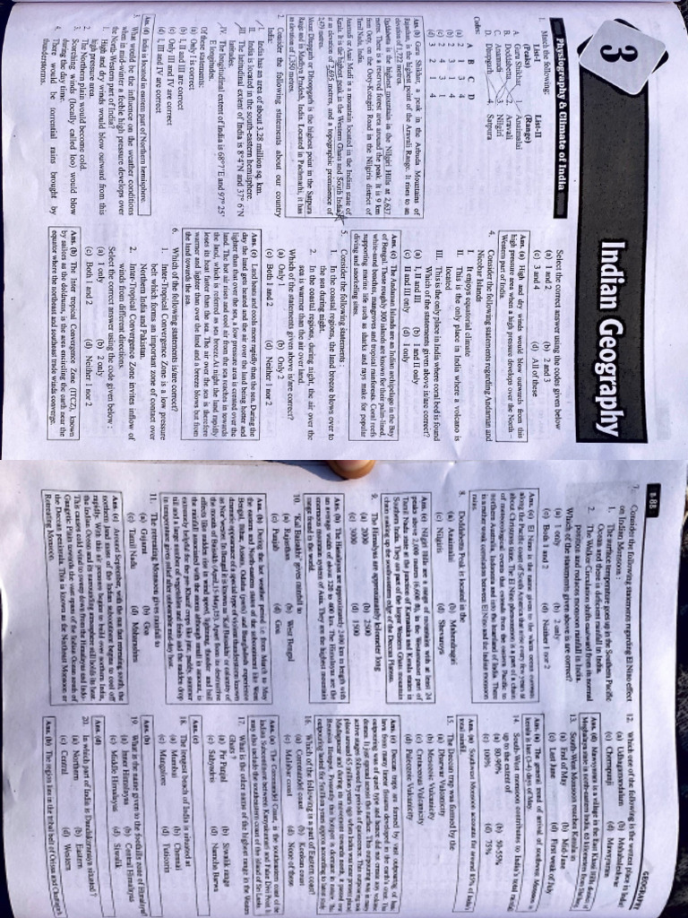 Indian Geo From Disha - MCQ | PDF