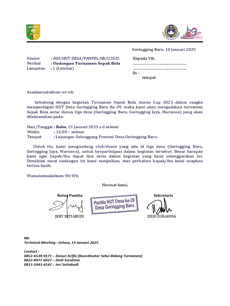 Undangan Turnamen Ansun Cup 2025 | PDF