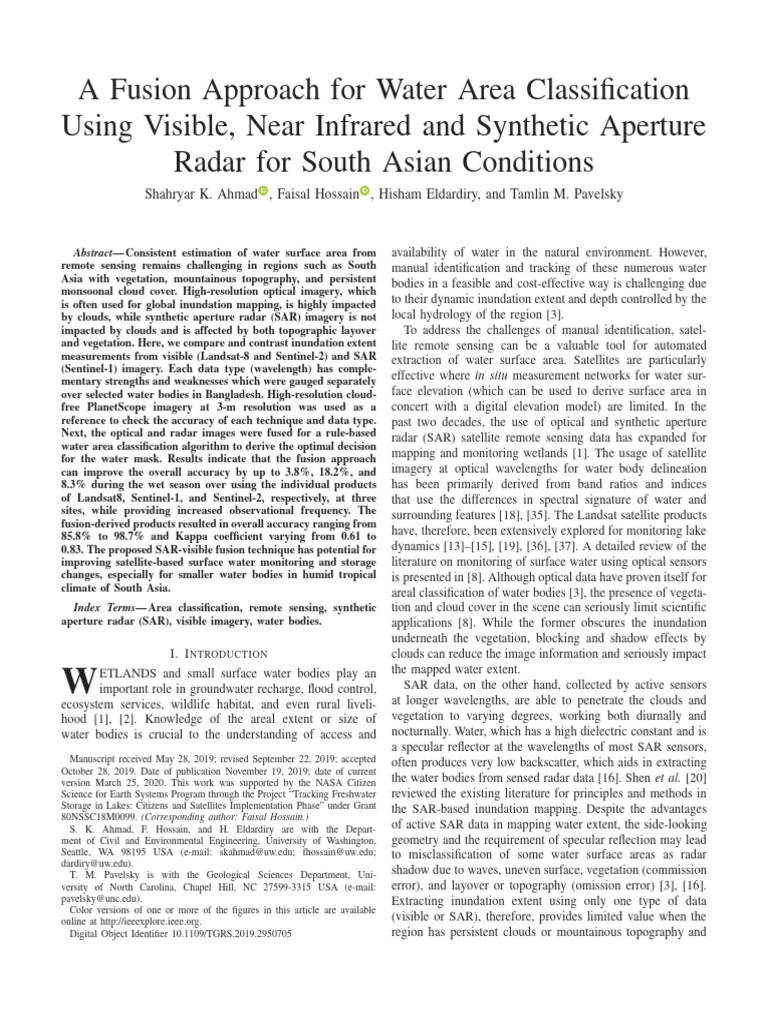 A Fusion Approach For Water Area Classification Using Visible Near Infrared and Synthetic ...