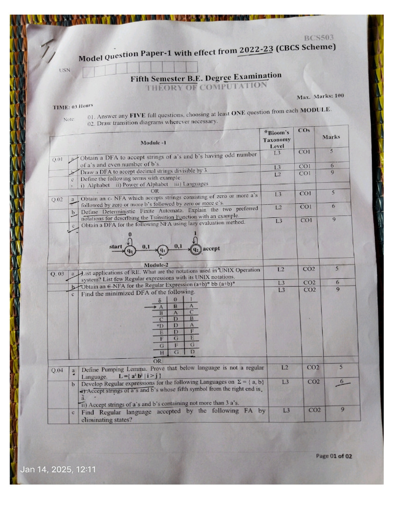 BCS503 Model Question Paper 1 | PDF