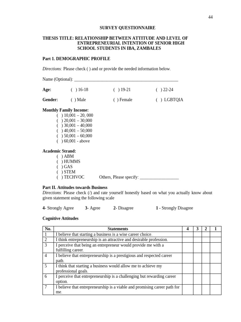 Revised Survey Questionnaire | PDF | Entrepreneurship | Behavioural Sciences