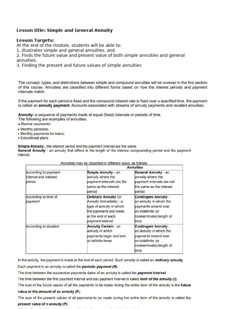 Lesson Title Simple and General Annuity | PDF