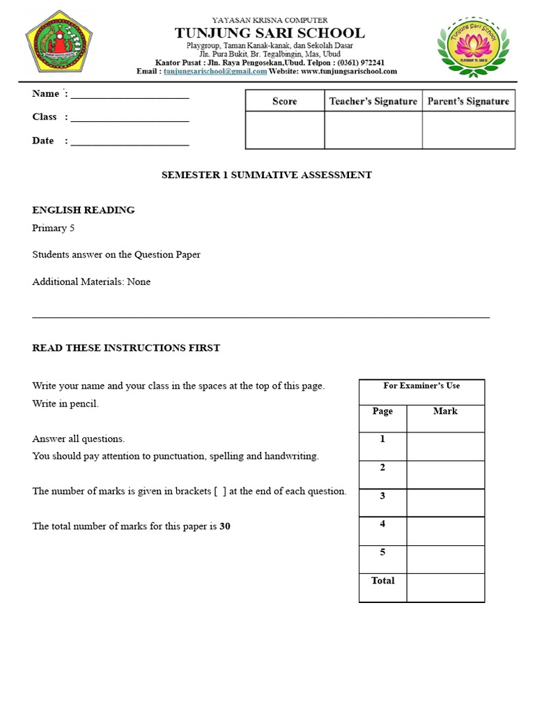 English Reading p5 Vetted | PDF