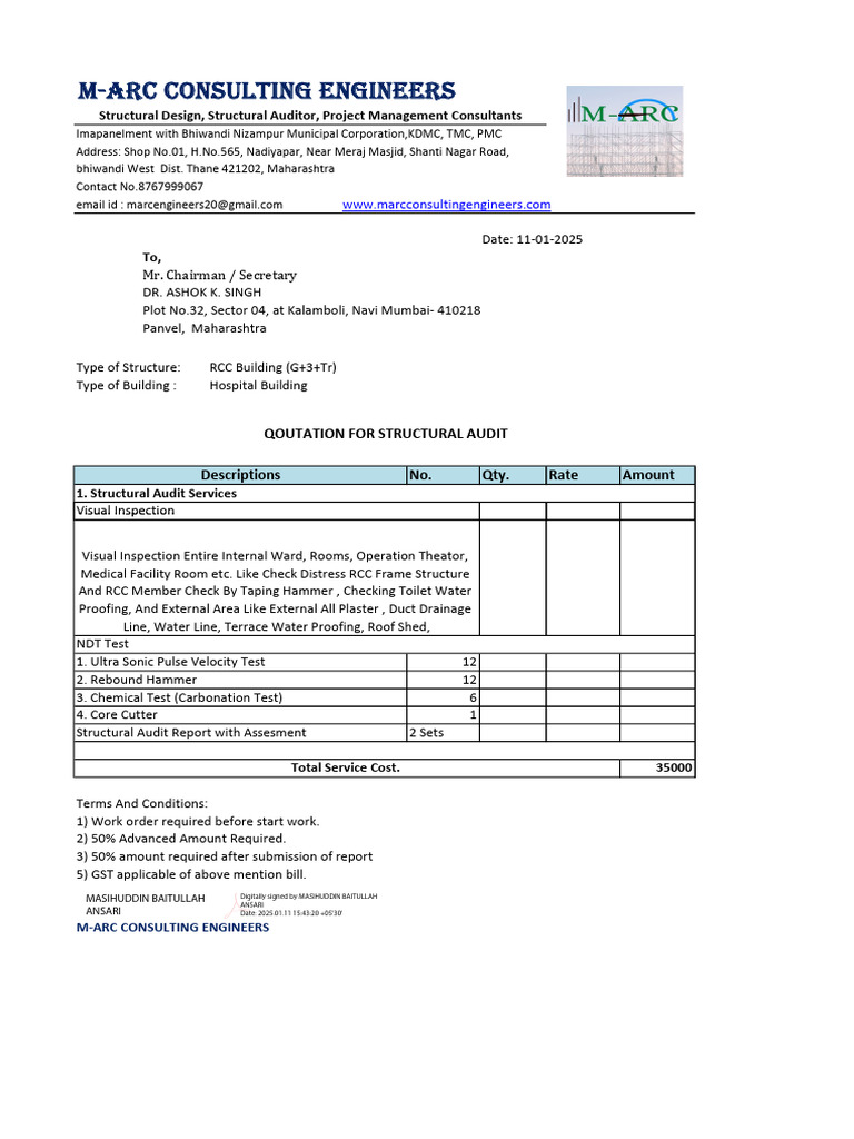 Structural Audit Quotation for Hospital | PDF