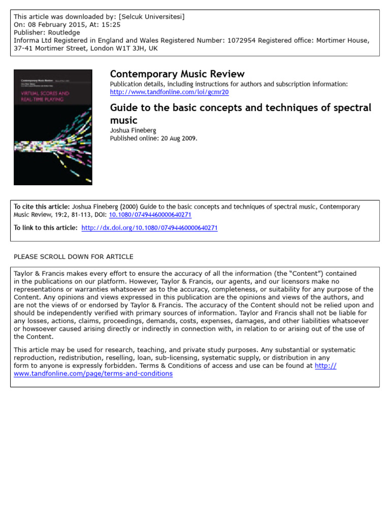 Guide to the Basic Concepts and Techniques of Spectral Music Joshua ...