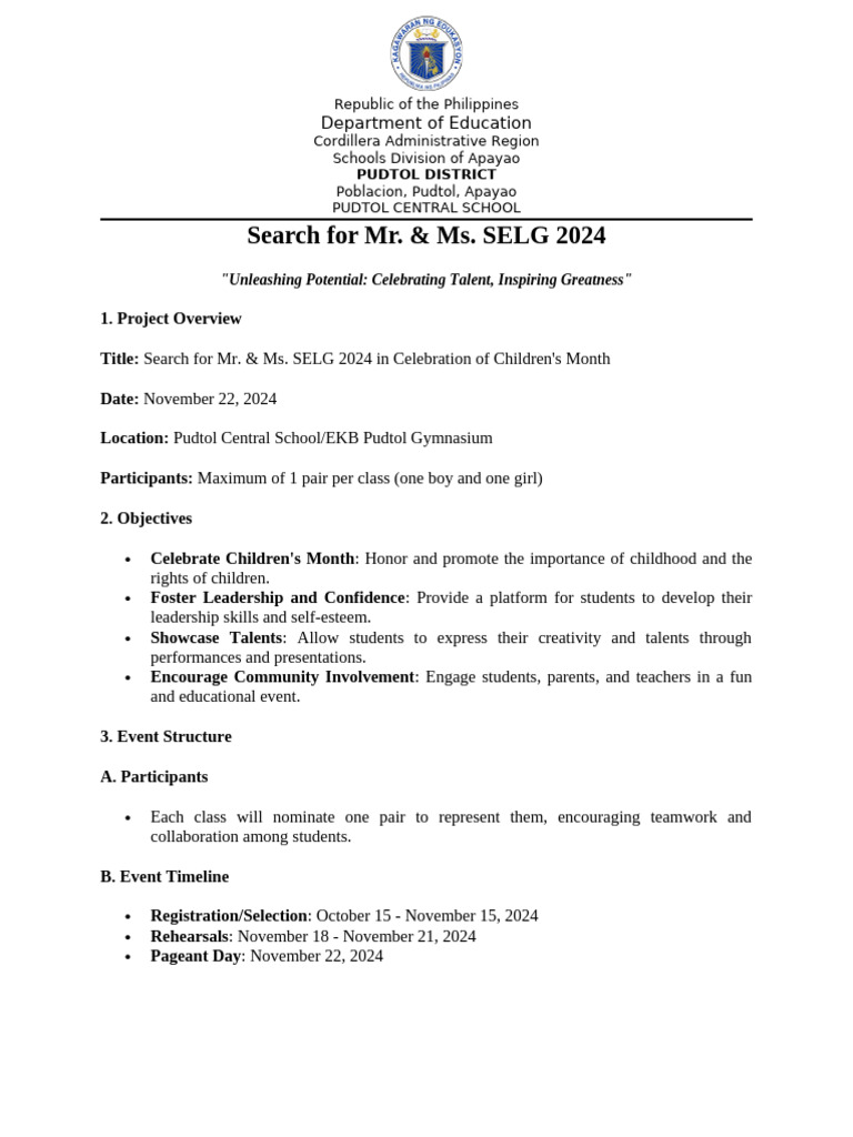 Proposal for Mr. Ms Selg 2024 | PDF | Learning