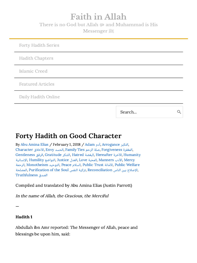 Forty Hadith On Good Character | PDF | Hadith | Muhammad