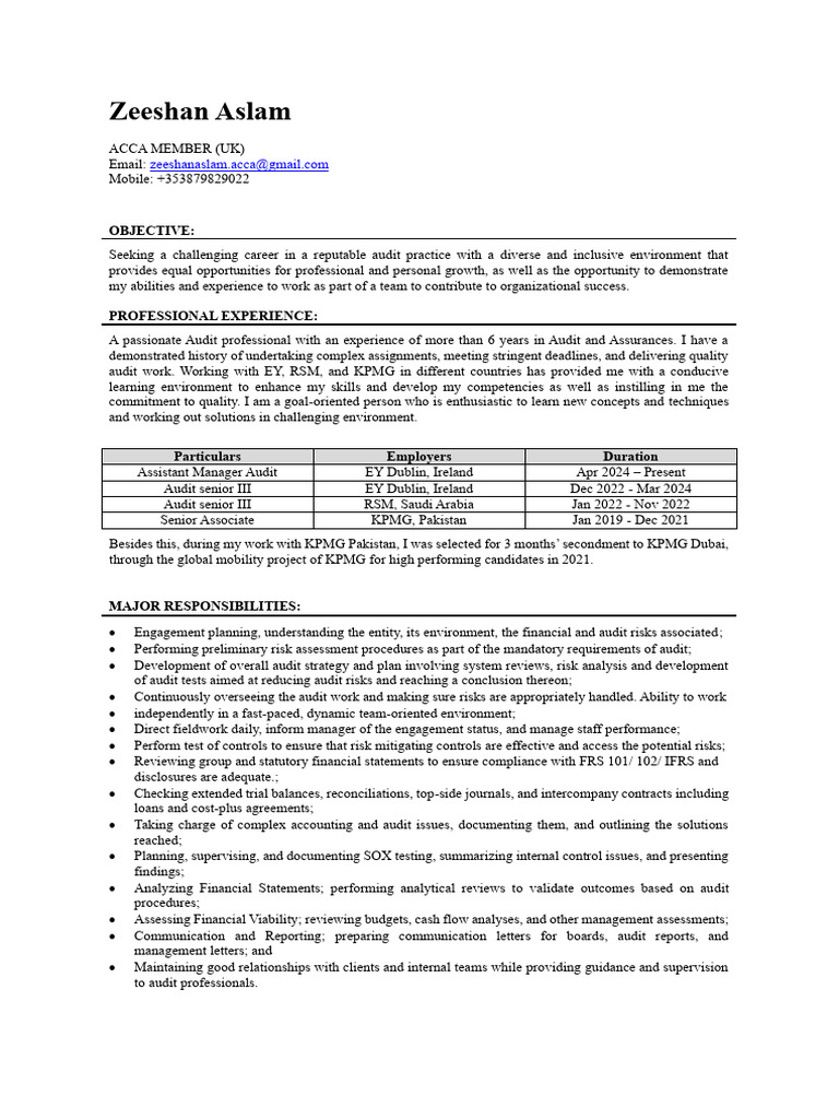 Zeeshan Aslam Resume.pdf | PDF | Audit | Accounting