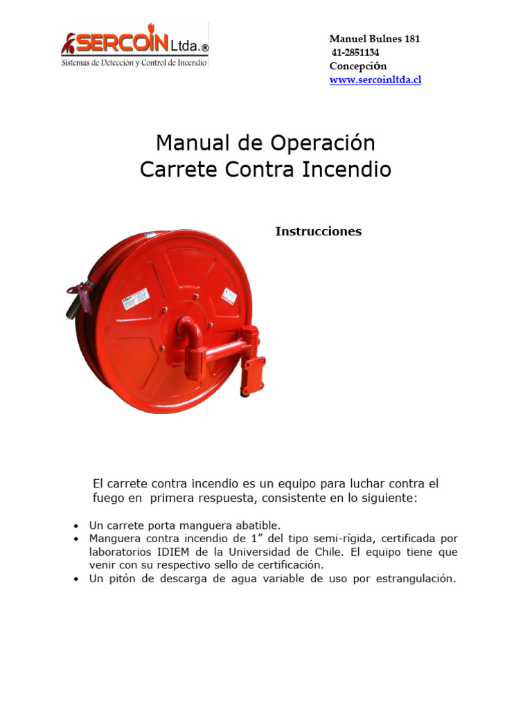 Manual de Opercion e Instalacion de Carrete de Incendio | PDF