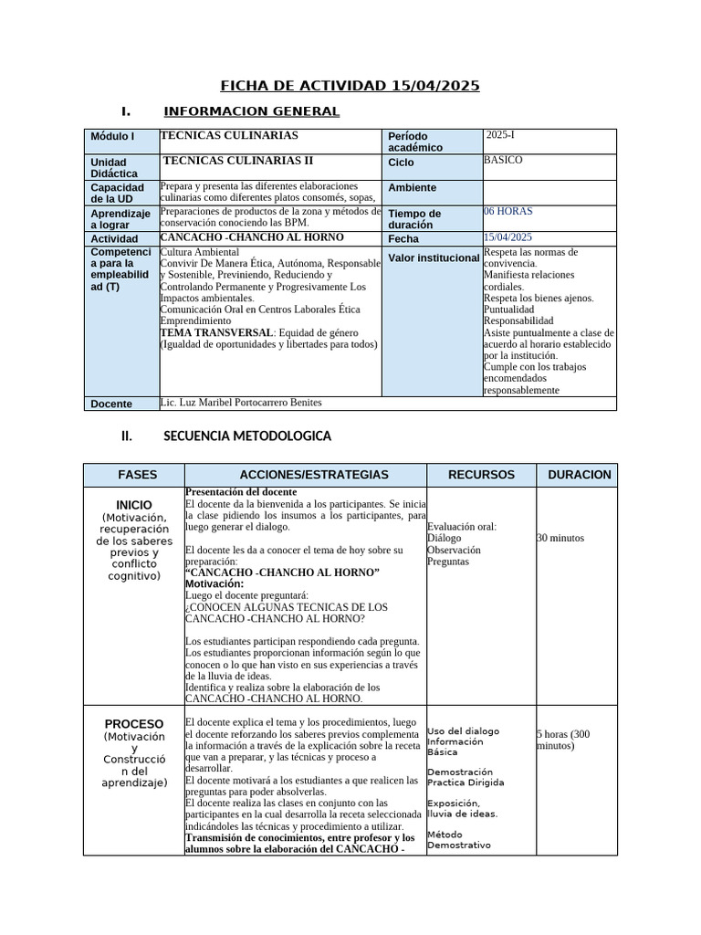 2025 Faa304 Ud3 M1 T Culinarias Cetpro Ugel Talara | PDF | Evaluación | Aprendizaje