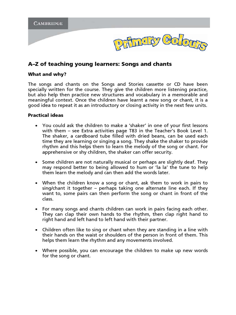 Primary Colours Levels1to5 Complete Beginner Songs and Chants Teacher ...