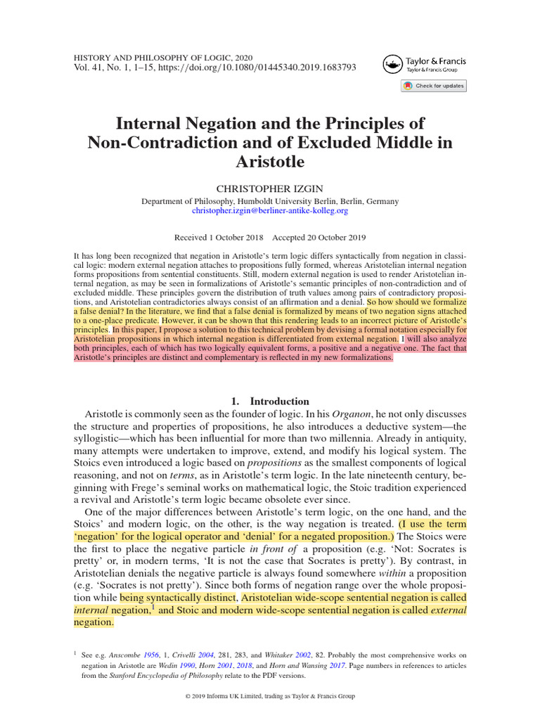 Internal Negation Aristote | PDF | Proposition | Logic